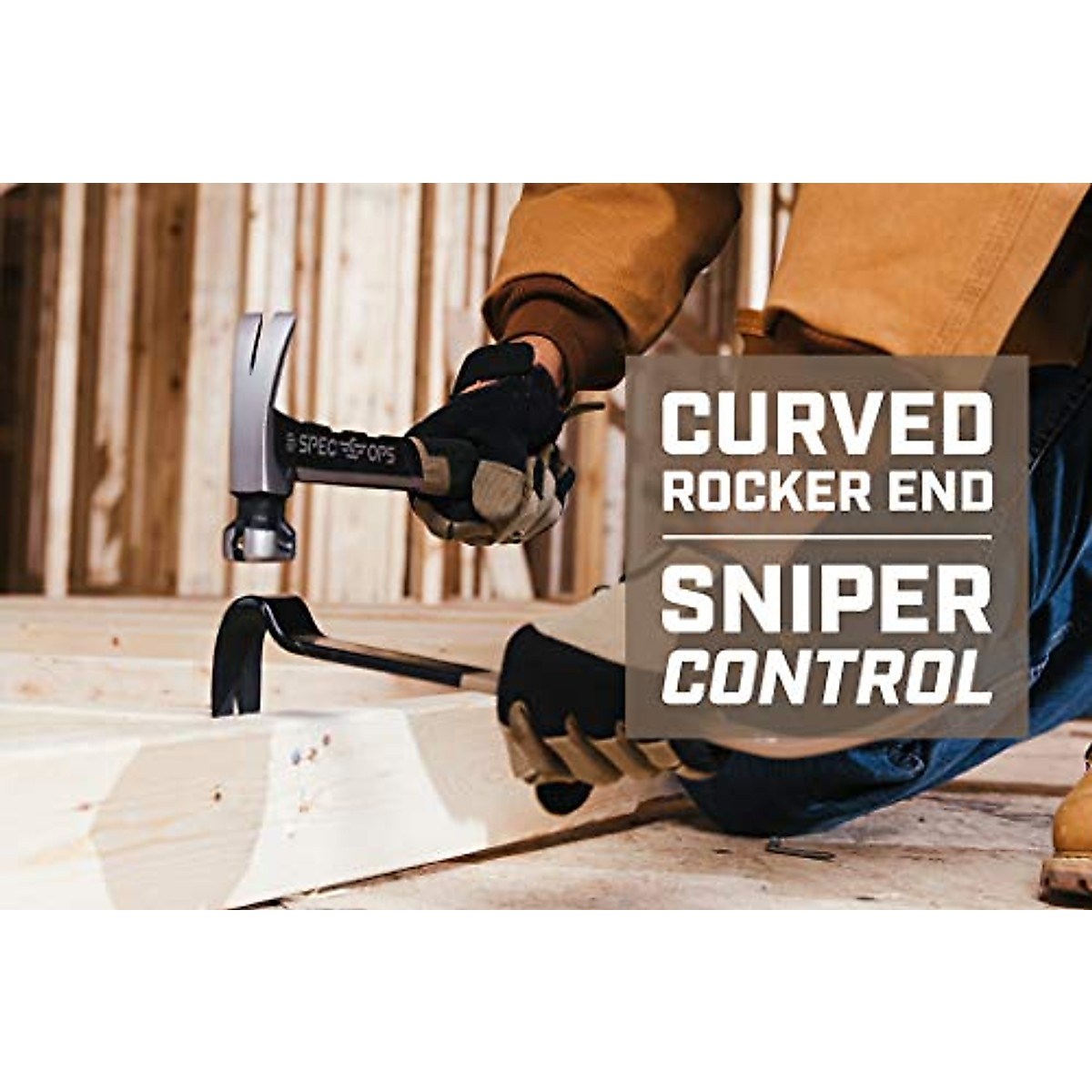 Spec Ops Tools 15" Flat Pry Bar Crowbar, Curved Rocker Head, Teardrop Nail Puller, High-Carbon Steel