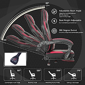 HEALGEN Massage Gaming Chair with Footrest, Racing Computer Desk Office Chair High-Back Swivel Recliner Chair with Linked Aremrest and Flexiable Lumbar Support