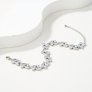 SWEETV Marquise Wedding Bracelet,Crystal Rhinestone Bridal Bracelets for Brides, Bridesmaids, Women, Rose Gold/Silver Tennis Bracelet for Wedding, Prom, Party, Jewelry Gifts