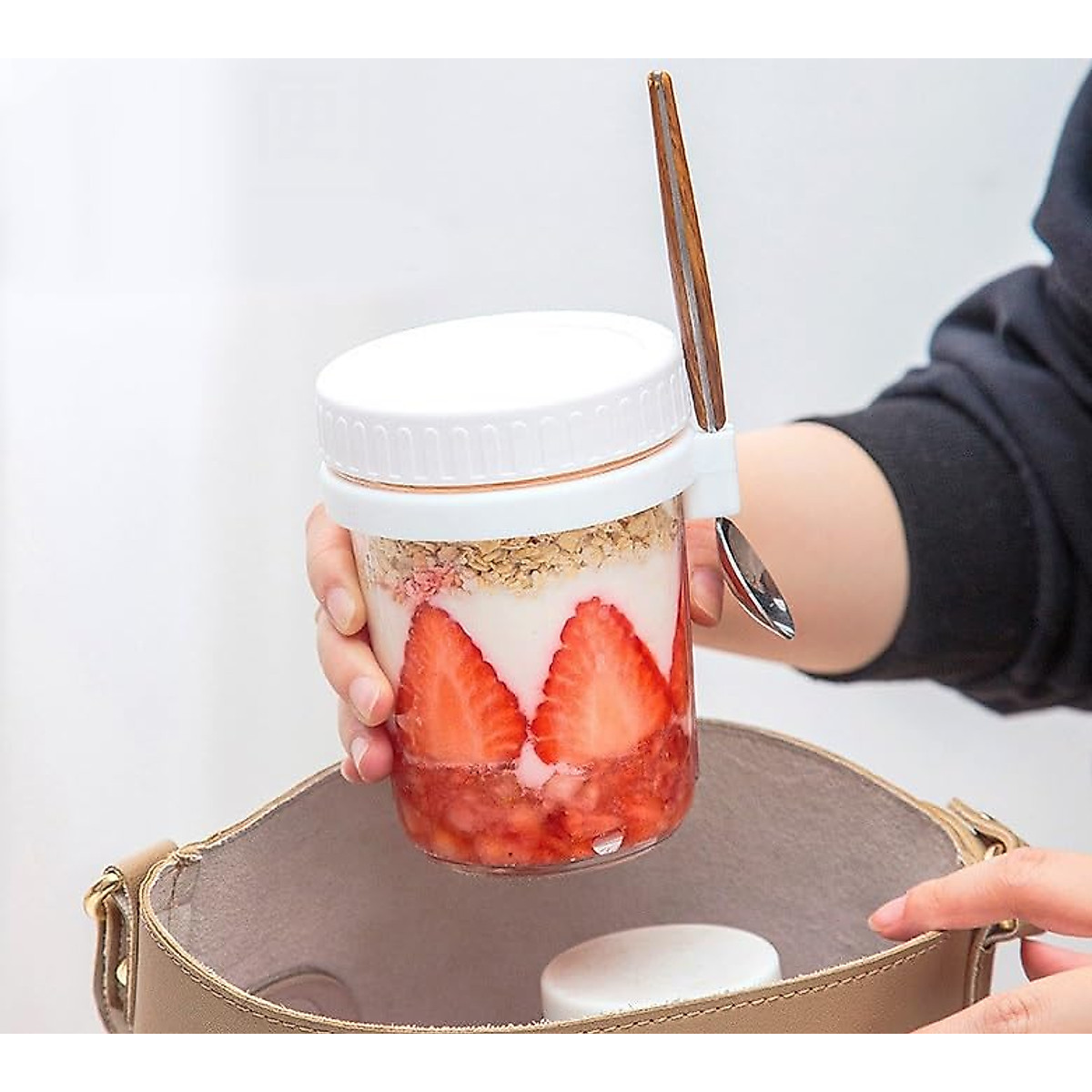 Melanaille 2 Pack Overnight Oats Containers with Lids and Spoons,16 oz Glass Mason Overnight Oats Jars,Reusable portable plastic food storage container for oatmeal, yogurt, soup, grains, milk, etc