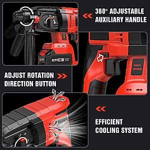 Avhrit 21V Cordless Hammer Drill, Powerful Rotary Hammer Drill with Batteries, Drill Bits, Brushless Motor, Safety Clutch, 4 in 1 Hammer Drill for Concrete Home Use and Professional Construction Work