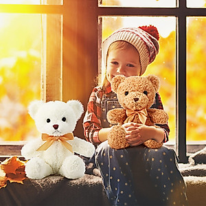 18 Pcs Bear Stuffed Animals Bulk 12 Inch Soft Plush Bears Doll Small Stuffed Bear Toy with Bows for Boy Girl Baby Shower Christmas Birthday Decor Gift Party Favors, White, Dark Brown, Light Brown