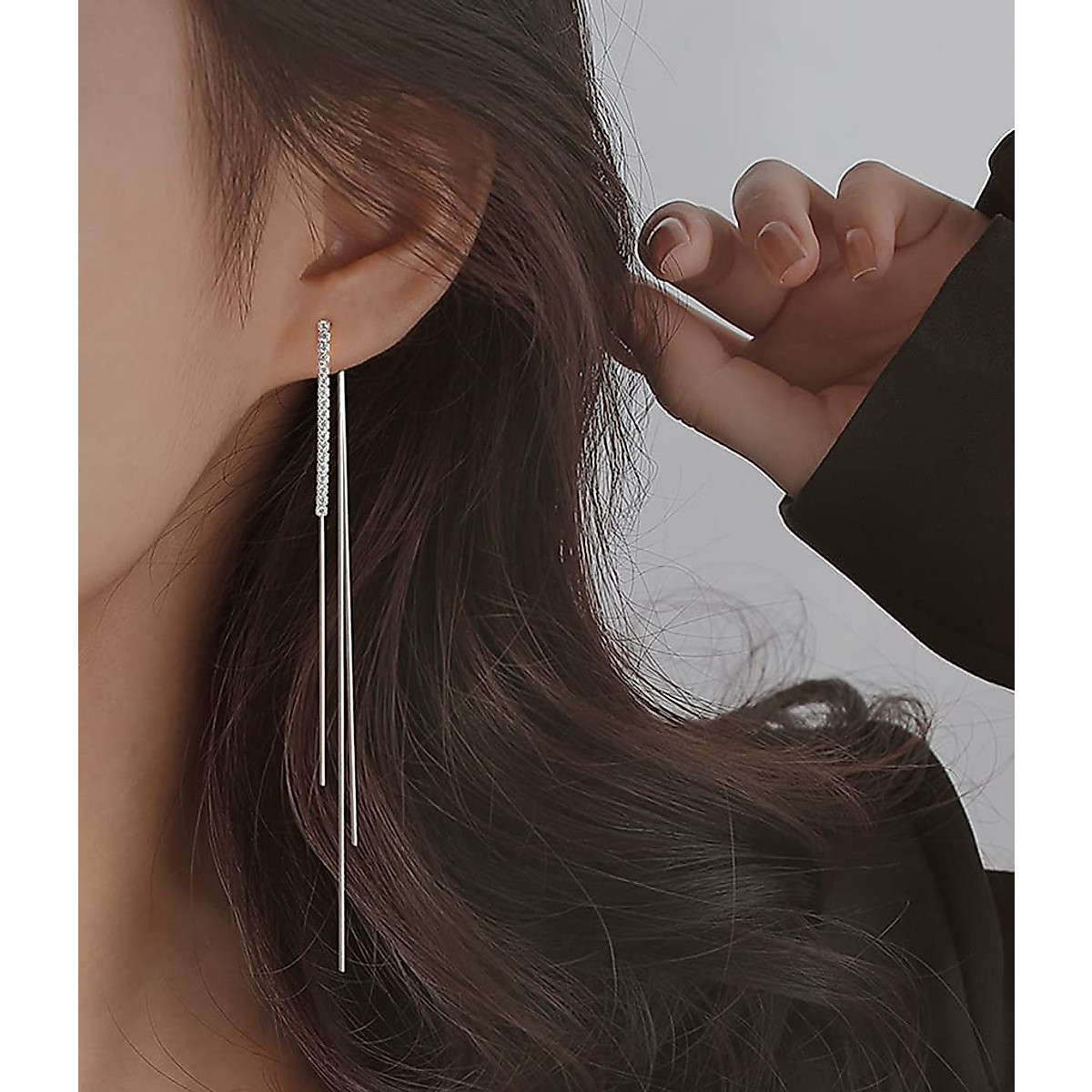 SLUYNZ 925 Sterling Silver CZ Dangle Earrings Chain for Women Teen Girls Long Dangle Earrings Tassel with Snake Chain Backs3 (A-Silver)