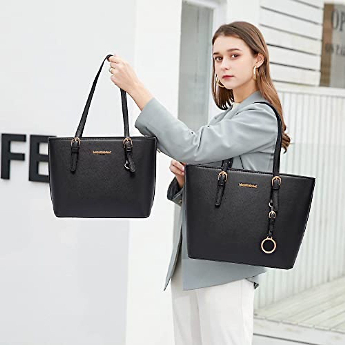 Montana West Tote Handbags for Women Vegan Leather Shoulder Bag Large and Medium 2PCS Purses Set B2B-MWC2-G030BK