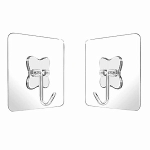 DKKO Wall Hooks Adhesive Hanger Transparent Reusable Seamless Hooks for Hanging Heavy Duty Sticky Wall Hooks for Bathroom Kitchen Office Window 10 Pack