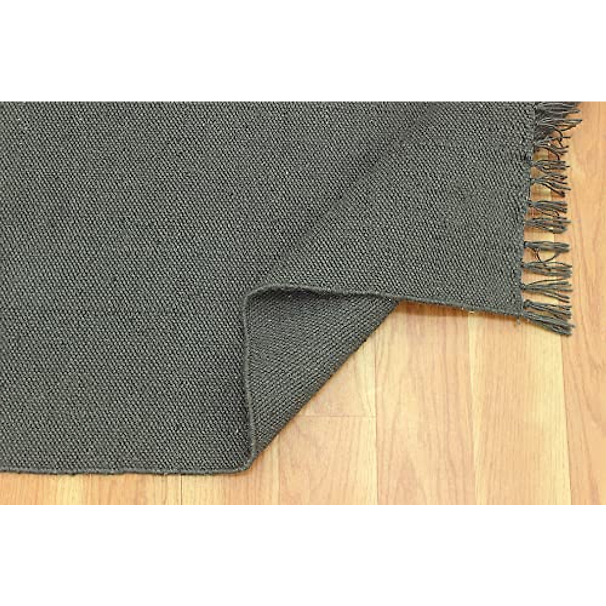 Casavani Indian Handmade Cotton Dhurrie Solid Black Area Rug Boho Kilim Flat Weave Rug Indoor Hall Room Decor Carpet Throw Rugs for Bedroom Living Room Bathroom Balcony 9x15 Feet
