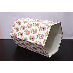 Christmas Decorative Hand Block Printed Waste Basket/Trash Can/Garbage Can/Card Board Trash Can Housewarming Gift (Pink&Green)
