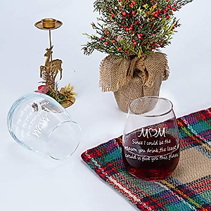 Mother’s Day Gift, Mom Stemless Wine Glass for Women Mom Mother Wine Lovers Mother's Day Birthday Christmas from Daughter Son Kid, Funny Birthday Gift for Mom, Mom Wine Glass for Red White Wine, 15Oz