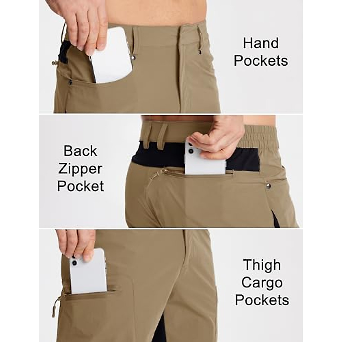 MAGCOMSEN Men's Khaki Hiking & Cycling Shorts with Pockets, Quick Dry, Stretchable, Size 38