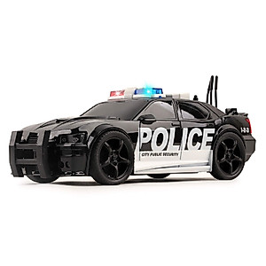 Vokodo Police Car Friction Powered 1:20 Scale with Lights Sirens and Sounds Durable Kids Rescue Emergency City Cop Vehicle Push and Go Pursuit SWAT Toy Pretend Play Great Gift for Children Boys Girls