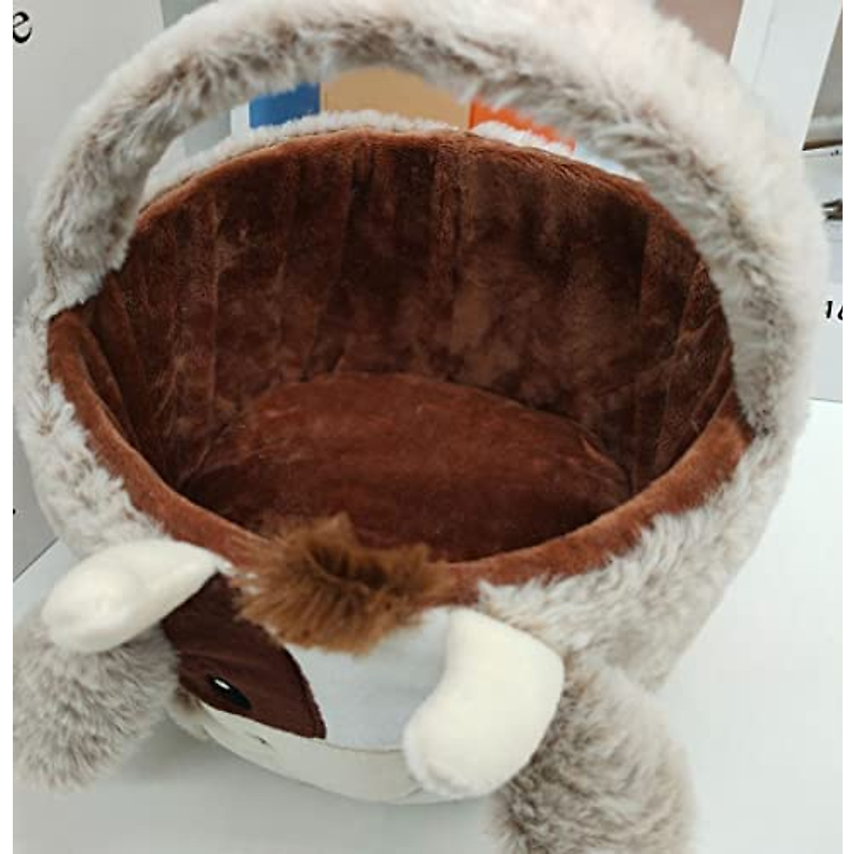 Highland Cow Easter Basket, Plush Cute Bag Buckets With Plush Ear, Small Mini Easter Storage Tote Bag For Candy Egg (White)