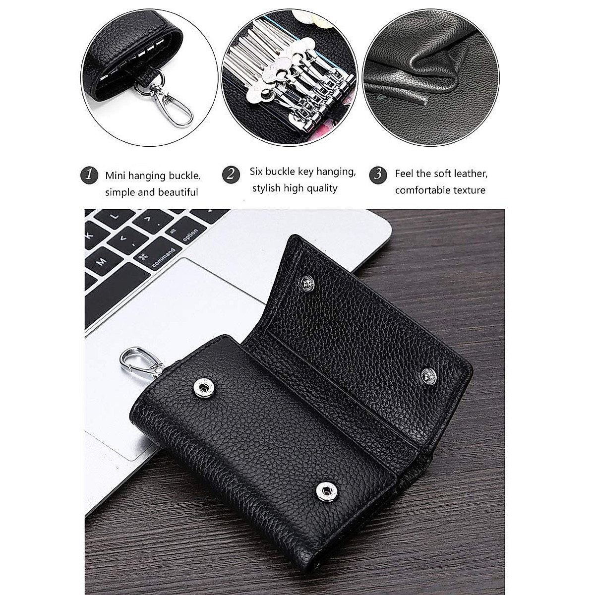 RuoFeng Keychain Key Holder Ring with 6 Hooks Snap Closure (Black)