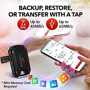 INFINITI KLOUD InfinitiKloud Wireless Portable Drive WiFi - Ultra Backup Storage | External iPhone, Android, Laptop Desktop PC Storage | 2.4GHz, Up to 40MB/s Fast Transfer | Mini Memory Card Required