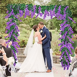 LESHABAYER Artificial Wisteria Garland, Hanging Silk Flower Vines Fake Wisteria String for Wedding Birthday Party Garden Outdoor Decoration (2pc Purple)