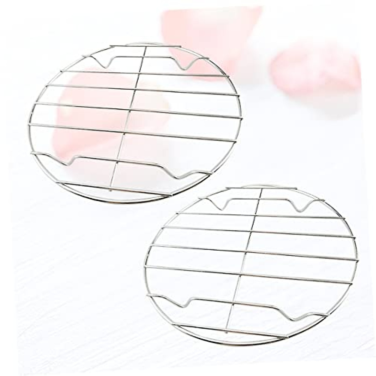 Outanaya 2pcs Stainless Steel Barbecue Grill Air Fryer Grill Rack Round Steaming Cooling Barbecue Grill Rack Outdoor Griddle Grill Outdoor Grill Net Charcoal Bbq Stand for Barbecue Silver