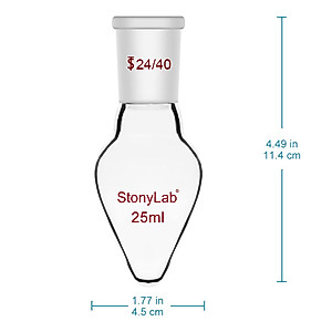 stonylab Recovery Flask, Heavy Wall Single Neck Borosilicate Glass Rotary Evaporator Flask with 24/40 Standard Taper Outer Joint, Pear-Shaped Lab Flask, 25 ml