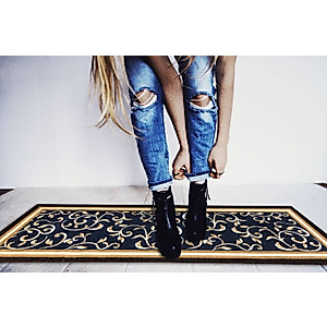 Gloria Non Slip Rubber Back Kitchen Rug Kitchen Runner Kitchen Mat Carpet for Kitchen Anti Slip Stair Treads (Navy Blue, Kitchen Set (20"x59" and 20"x30"))