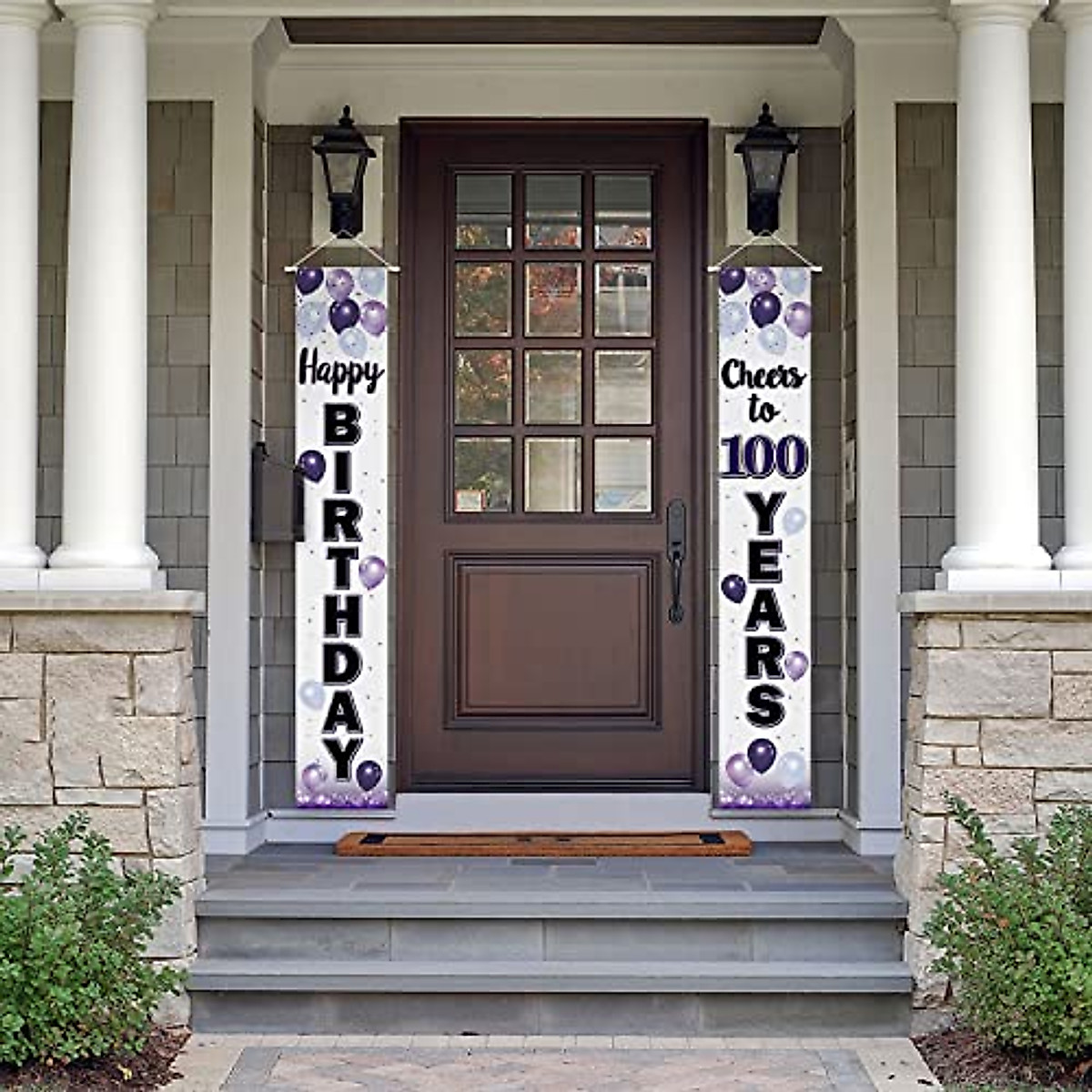 LASKYER Happy 100th Birthday Purple Door Banner - Cheers to 100 Years Old Birthday Front Door Porch Sign Backdrop,100th Birthday Party Decorations.