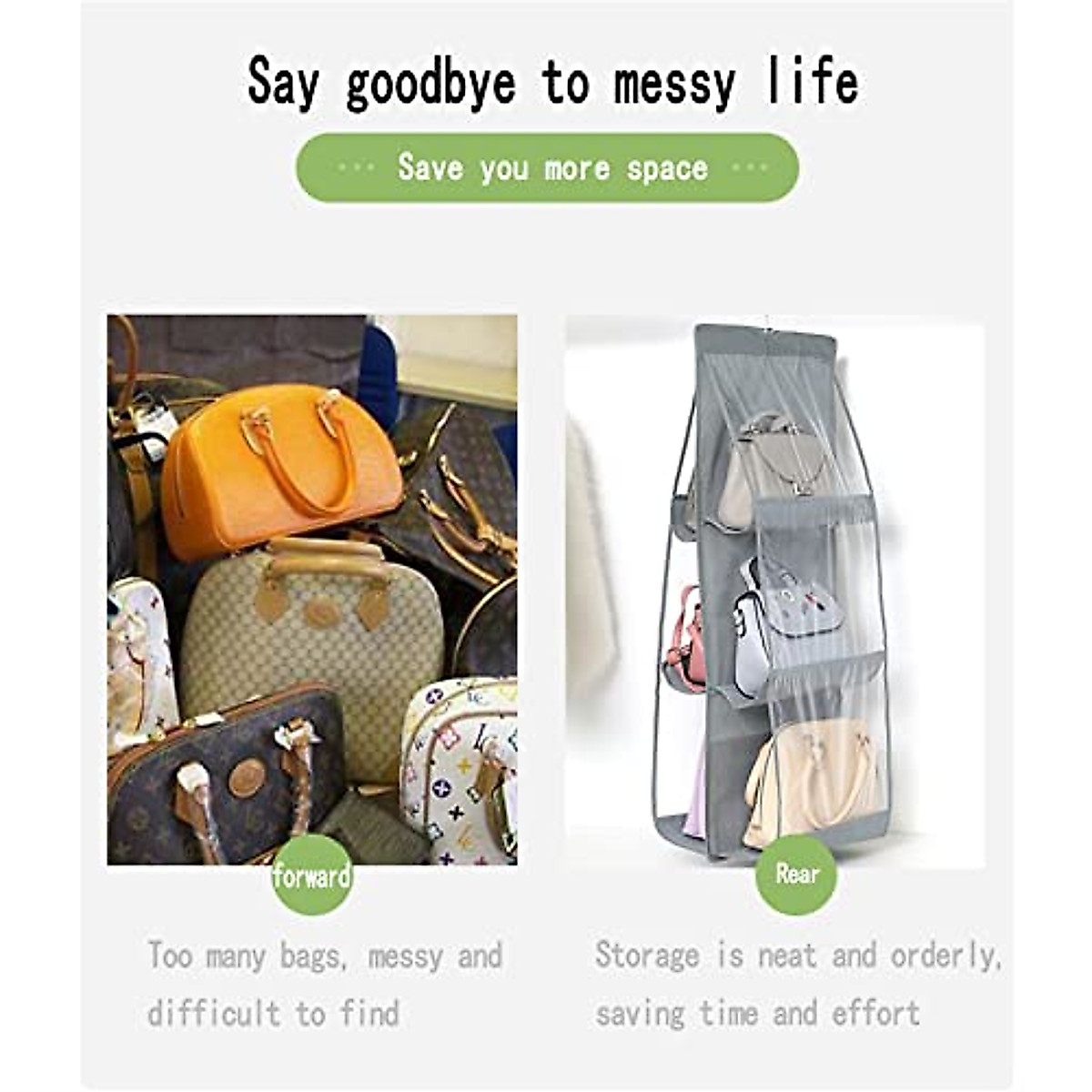 DCVFRQ Double-Sided Six-Layer Bag Hanging Bag Non-Woven Hanging Handbag Storage Hanging Bag Bag Storage Bag 140g Integrated Structure, Gray