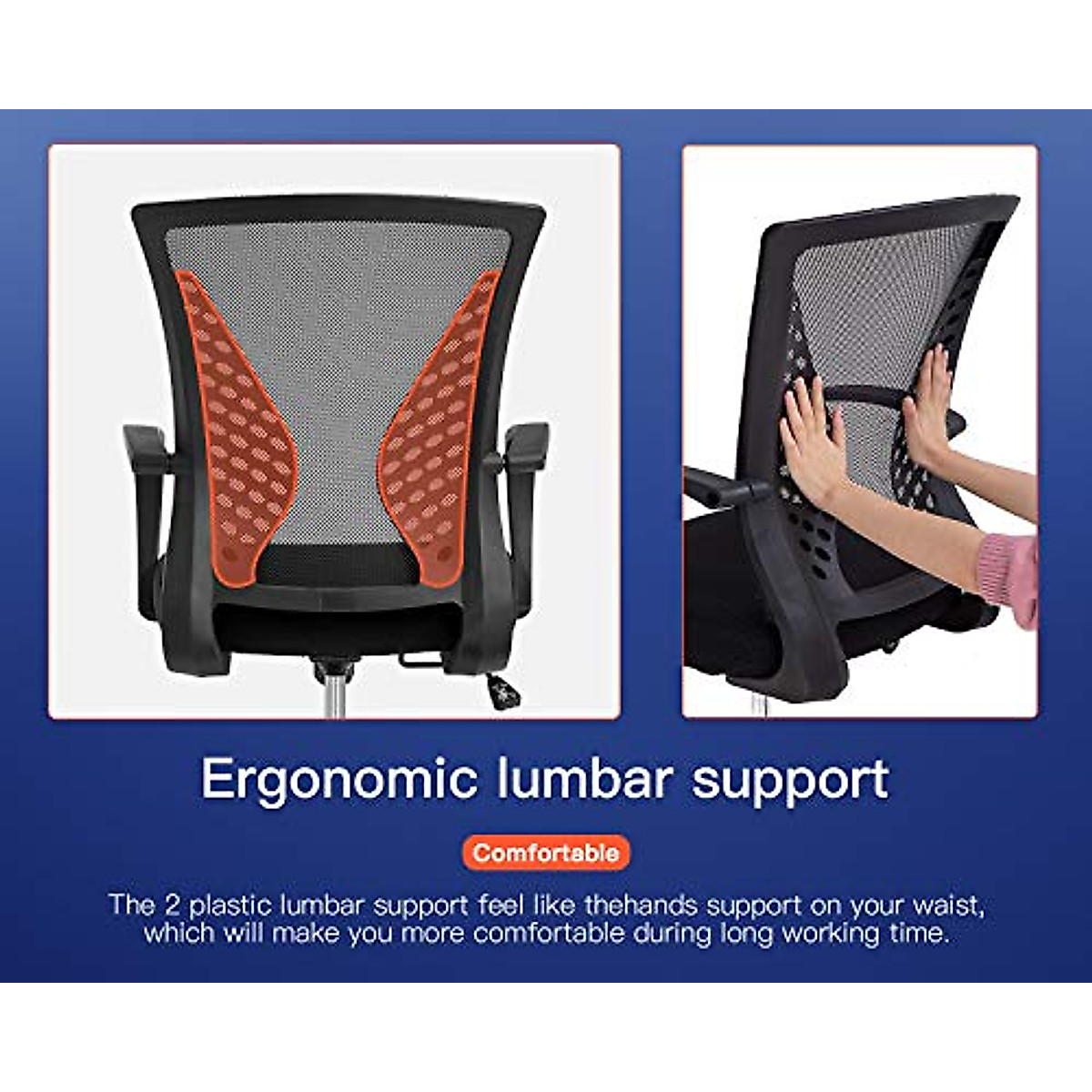 OffiClever Computer Ergonomic Chair Mesh Mid Back with Wheels Lumbar Support Armrest and Adjustable Executive for Men&Women, Black