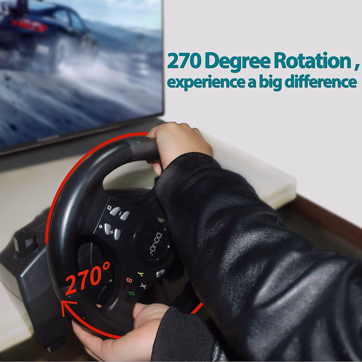 Dual-Motor Racing Wheel, 270 Degree Rotation Steering Wheel for PS3/PS4/XBOX ONE/Xbox 360/NS Switch/PC/Android, with Pedals, Gear Shifter