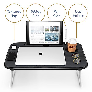 Nestl Reading Pillow with Portable Lap Desk Stand for Laptop 22x14”, Cut Plush Striped Back Pillow, Back Support Pillow, Shredded Memory Foam Bed Rest Pillow with Arms for Kids & Teens, Medium - Gray