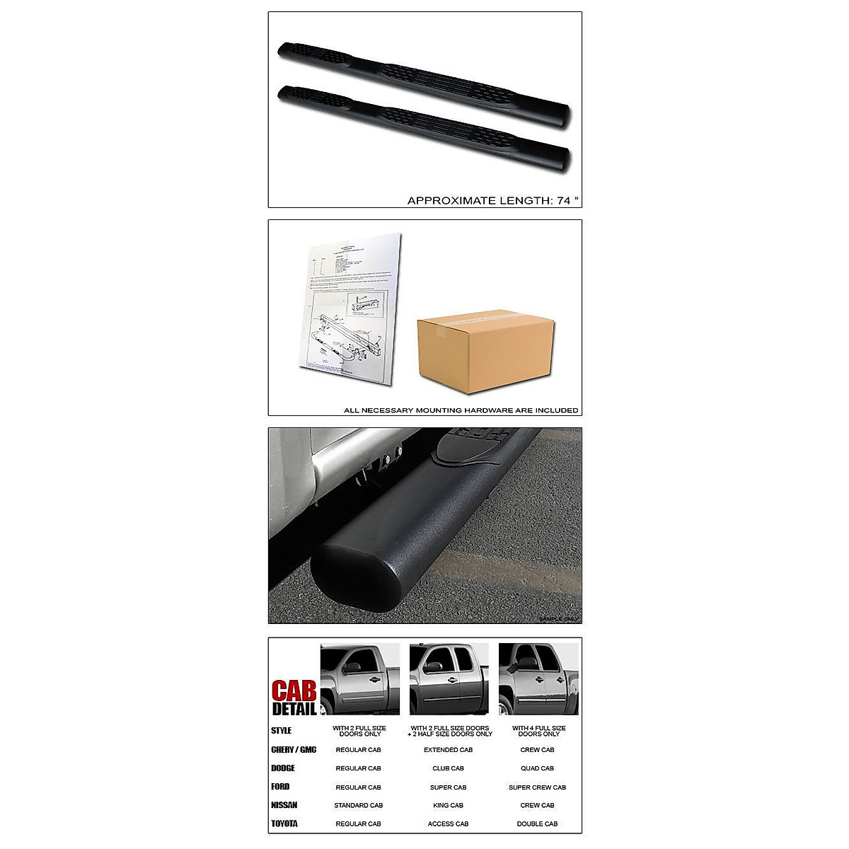 VXMOTOR for 99-16 Ford F250 SUPERDUTY Super/Extended CAB - Heavy Duty 5" Matte Black Oval Side Step NERF Bars Rail Running Boards