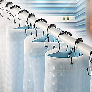 Shower Curtain Hooks, Goowin Shower Curtain Rings, Black Shower Curtain Hooks Rust Proof, Smooth Glide Metal Shower Curtain Rings, Double Shower Hooks for Shower Curtain & Liner, 12 Pack (Black)