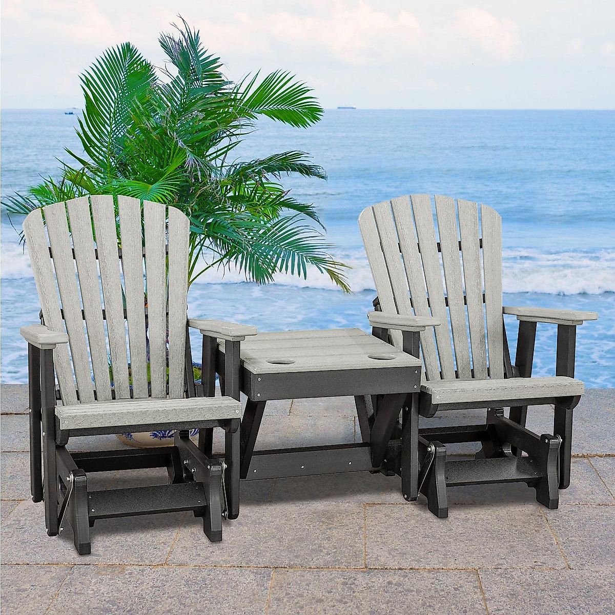 American Furniture Classics Double Center Table Glider, Light Gray