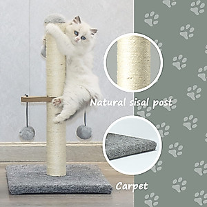 PAWSFANS Cat Scratching Post,Small Scratch Post for Indoor Kittens and Small Size Cats,with Hanging Ball Toys,21inches,Grey