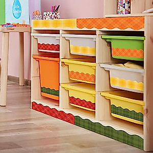 AnyDesign 79 FT Fall Autumn Plaid Bulletin Board Borders Self- Adhesive Orange Green Yellow Red Plaid Border Trim Thanksgiving Bulletin Board Decal Sticker for School Classroom Wall Whiteboard Decor