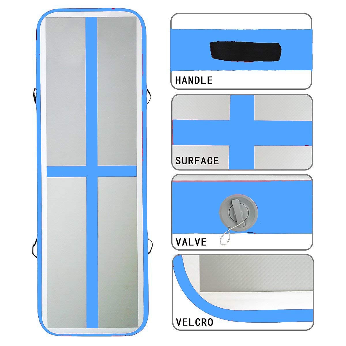 10ft/13ft/16ft/20ft/23ft/26ft Inflatable Gymnastics Mat Tumbling Mat Air Track Floor Mats with Electric Air Pump for Home Use/Training/Cheerleading/Beach/Park and Water (Blue, 16ftX3.3ftX4inch)