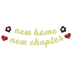 New Home New Chapter Banner, Housewarming Gift, Our First Home Sign, Home Sweet Home Decor Gold Glitter