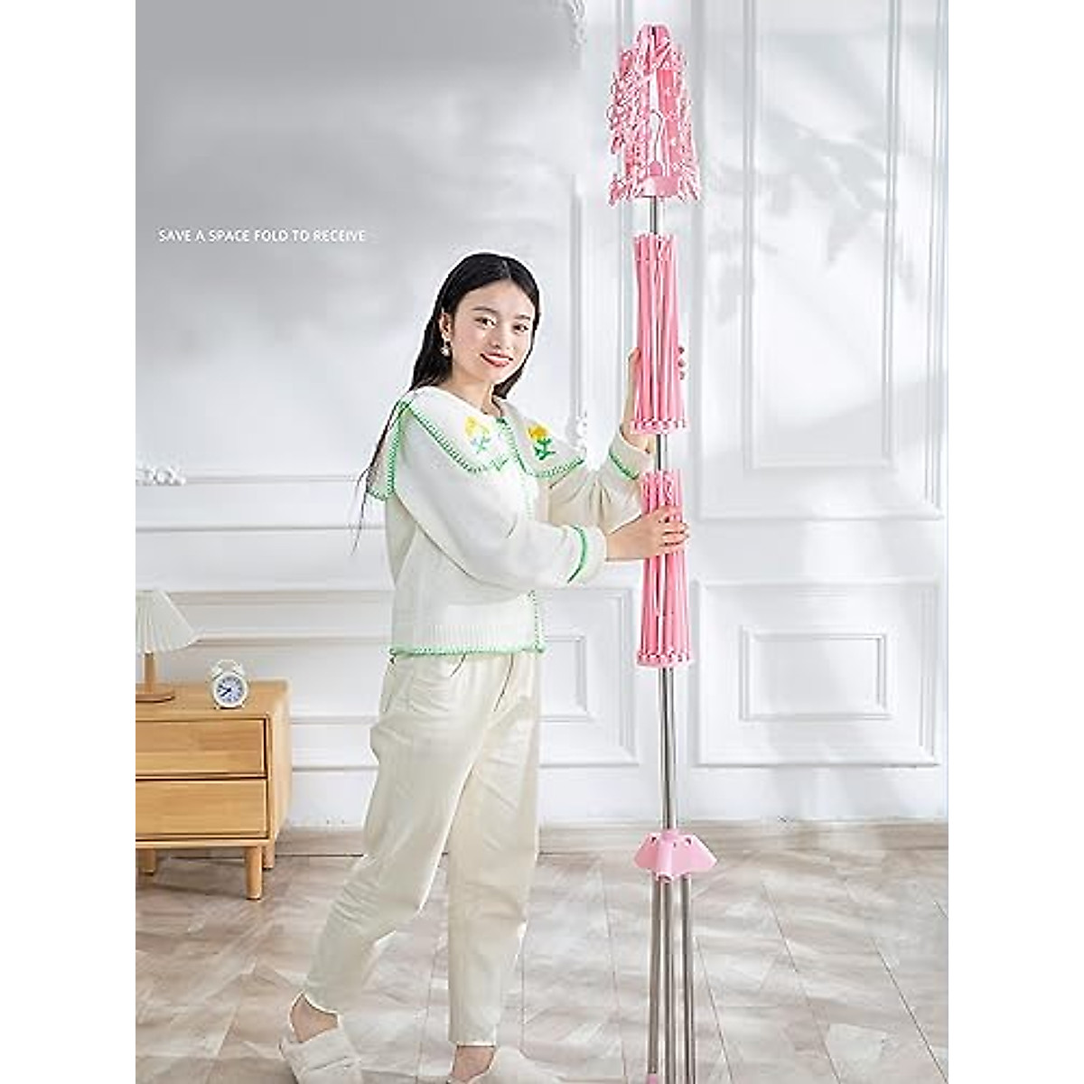 GAENZA Clothes Drying Rack Foldable Clothes Drying Rack Floor Type Adjustable Height Coat Drying Hanger Clothes Hanger Floor Folding Multi-Functional Balcony Clothes Pole Hanger Diaper Rack