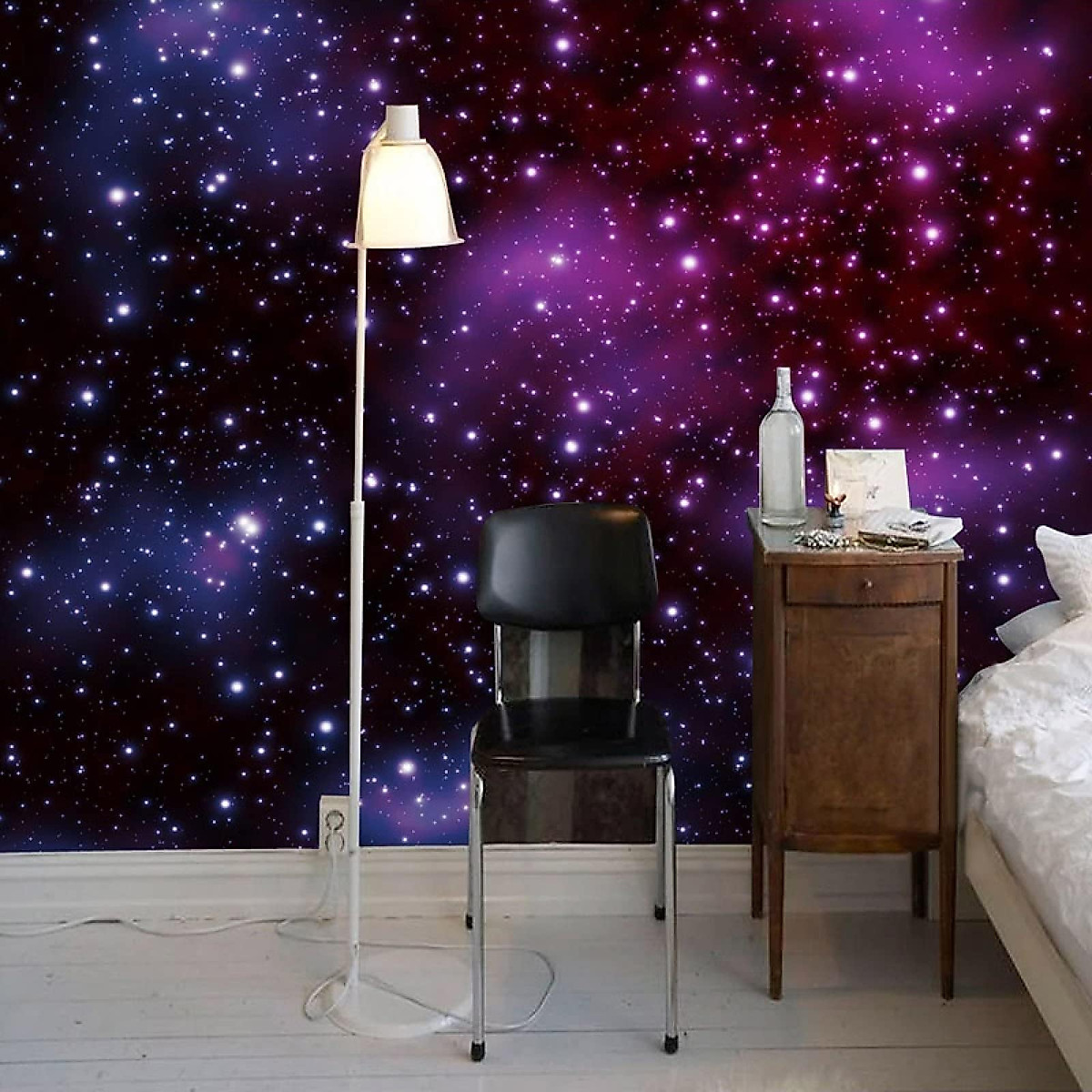 Universe Purple Night Sky Stars 3D Wall Murals Wallpaper, Galaxy Meteor Aurora Wall Poster Murals, Wall Painting Art Wallpaper for Living Room and Bedroom Home Decor 177" by 124"