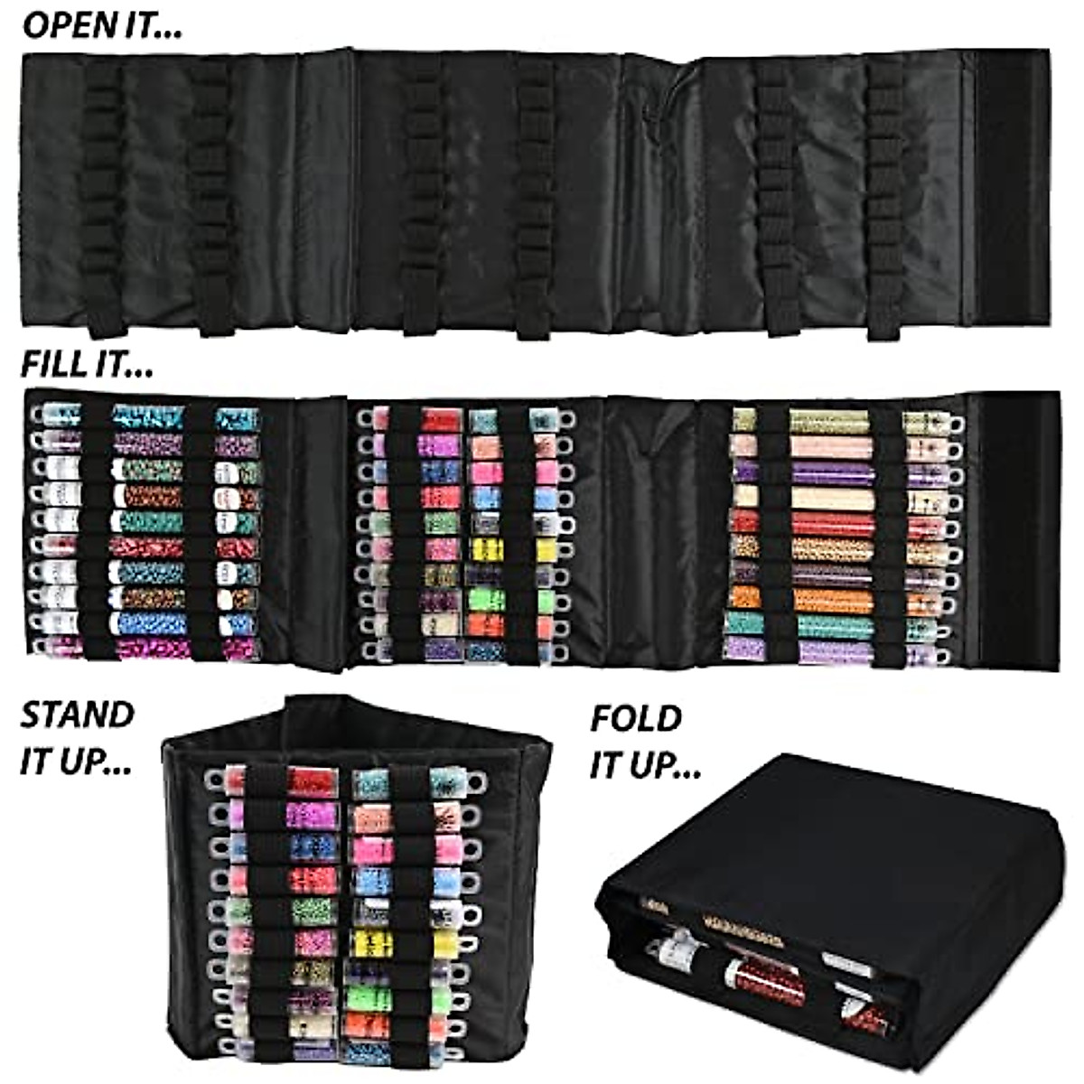 The Beadsmith Bead Tube Tower – Mini Storage Unit – 6.5 inches, Folds Easily for Storage or Travel – Holds Large and Small Bead Tubes – Clear Zippered Pouch …