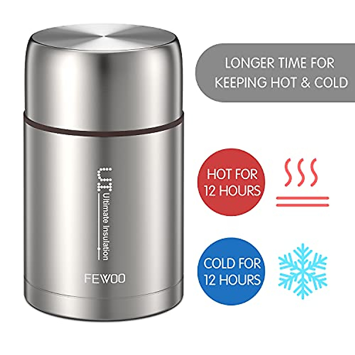 Food Jar - 27oz Vacuum Insulated Stainless Steel Lunch Thermos, Leak Proof Soup Containers with bag for Hot or Cold Food (Grey)