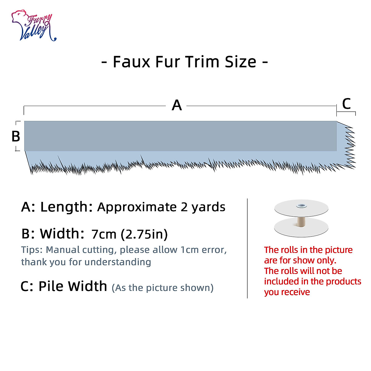 Furryvalley Faux Fur Trim Raccon Fox Fur Ribbon Craft Furry Stripe for Slippers Slides Fringe 2 Yards (White Brown Tip)