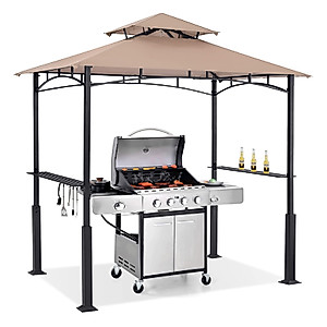 ABCCANOPY 8'x 5' Grill Gazebo Canopy - Outdoor BBQ Gazebo Shelter with LED Light, Patio Canopy Tent for Barbecue and Picnic (Khaki)