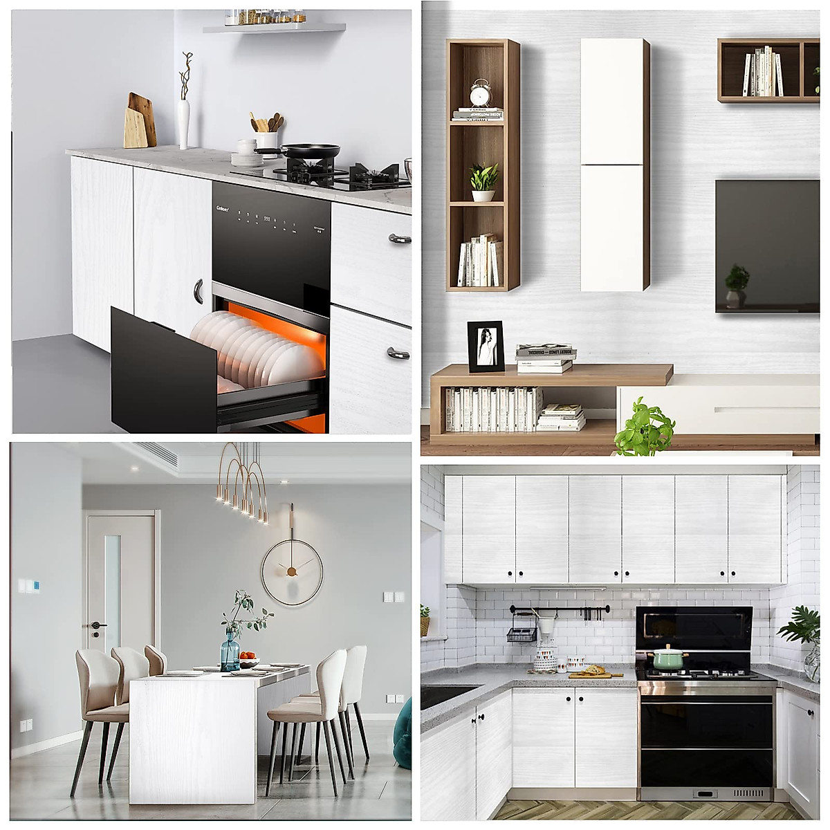 seonta White Contact Paper 16"x118" Wood Peel and Stick Wallpaper Waterproof Removable Self Adhesive Wall Paper Sticker Cover Wood Vinyl Wrap for Countertop Desk Table Cabinets