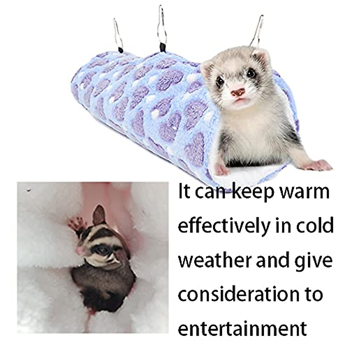 QIPINPU Ferret Hammock for Small Animals, Hanging Tunnel Tube Rat Toy (Purple-Star)