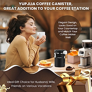 Yupjlia Coffee Canister, Premium 22OZ Large Stainless Steel Coffee Bean Storage Container with Airtight Lids, Elegant Black Coffee Grounds Container with Data Tracker and Scoop for Tea, Sugar, Flour