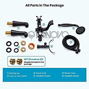 gotonovo Oil Rubbed Bronze Deck Mount Tub Bathtub Clawfoot Faucet with Handheld Shower Telephone Shaped Sprayer Showerheld Double Cross Handle