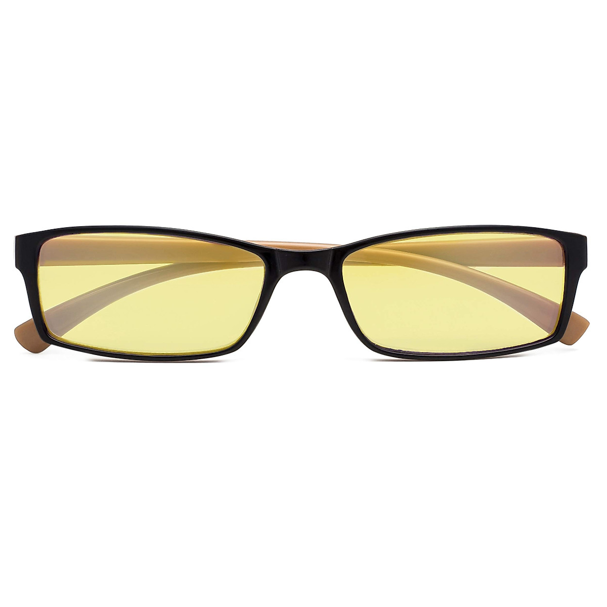 Small Rectangle Blue Light Blocking Computer Reading Glasses with Yellow Tinted Lens （Black/Brown, 1.25）