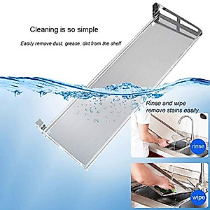 Foldable Stainless Steel Microwave Oven Wall Mount Shelf with 5 Hooks 304 Kitchen Commercial Shelf Rack Restaurant Bar Multifunctional Storage Shelf for Toaster Spice Stand