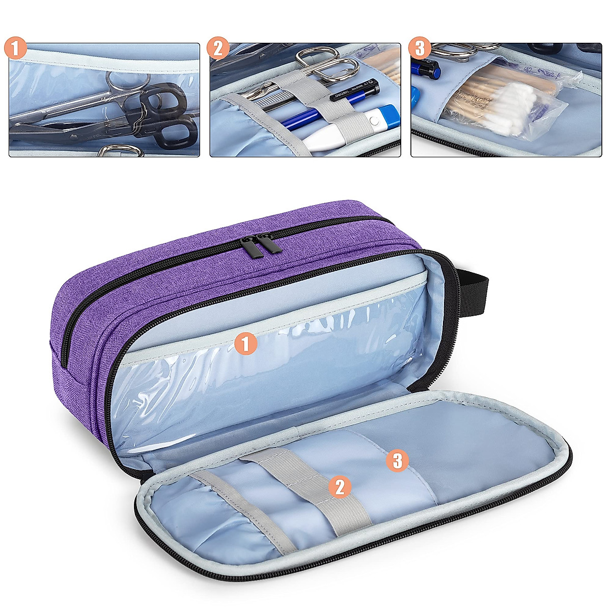 Trunab Stethoscope Carrying Case Hold 2 Stethoscopes or BP Cuffs, Compatible with 3M Littmann/MDF/ADC, Medical Case with Extra Pocket for Nurse Accessories, Essentials for Nurses, Doctors, Purple