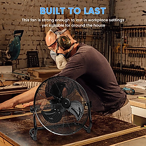 Simple Deluxe 12 Inch Battery Operated Floor Fan, Rechargeable Powered High Velocity Fan with Metal Blade, Portable Cordless Floor Fan for Outdoor, Camping, Travel