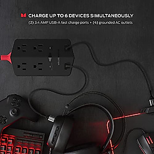 Monster Power Shield XL Surge Protector with Outlet Extender, Multiple Plug Outlet with 4 AC Outlets and 2 USB-A Ports, Reliable Wall Outlet with USB Ports