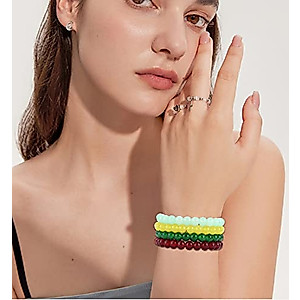 FIRAZIO 24Pcs 8mm Beaded Stretch Bracelet Handmade Glass Bracelet for Women Men Colorful Crystal Beads Bracelet Elastic Round Bead Bracelets Jewelry