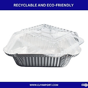 EJY IMPORT Disposable Takeout Pans with Clear Dome Lids | 1lb Capacity Aluminum Pans | Food Containers with Strong Seal for Spill Resistance & Freshness | Recyclable & Eco-Friendly | (25 SETS, 1LB)